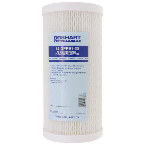 14-GPPE1-50 - Boshart 14-GPPE1-50 - 50 Micron 10" Giant Pleated Polyester Sediment Cartridge
