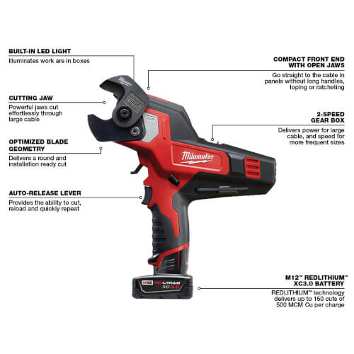 2472-21XC - Milwaukee 2472-21XC - M12 Cordless 600 MCM Cable Cutter Kit