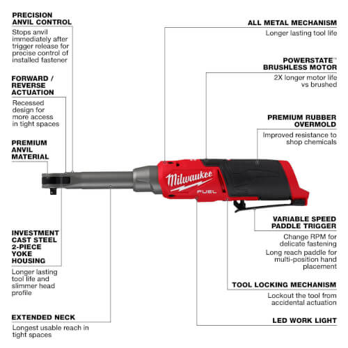 2568-20 - Milwaukee 2568-20 - M12 Fuel 1/4" Extended Reach High Speed ...