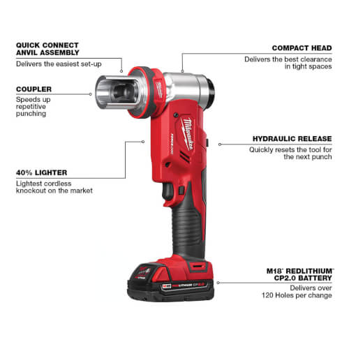 2677-23 - Milwaukee 2677-23 - M18 FORCE LOGIC 6 Ton Knockout Tool Kit ...