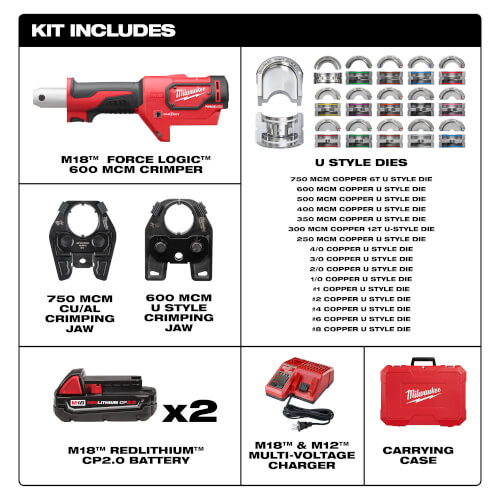 2679-750C - Milwaukee 2679-750C - M18 Force Logic 600 MCM Crimper & 750 ...
