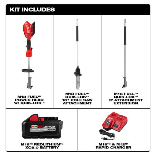 2825-21PS - Milwaukee 2825-21PS - M18 Fuel 10" Pole Saw Kit w/ QUIK-LOK Attachment Capability