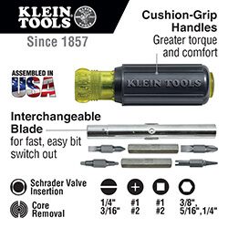 32527 - Klein Tools 32527 - 11-in-1 Screwdriver/Nut Driver w/ Schrader Bit