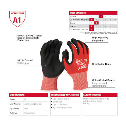 48-22-8903 - Milwaukee 48-22-8903 - Cut Level 1 Nitrile Dipped Gloves (XL)