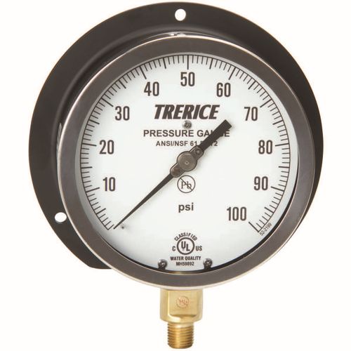 500XB4502LA100 - Trerice 500XB4502LA100 - 500XB, 4-1/2" Pressure Gauge with Lower Mount (0-100 PSI)