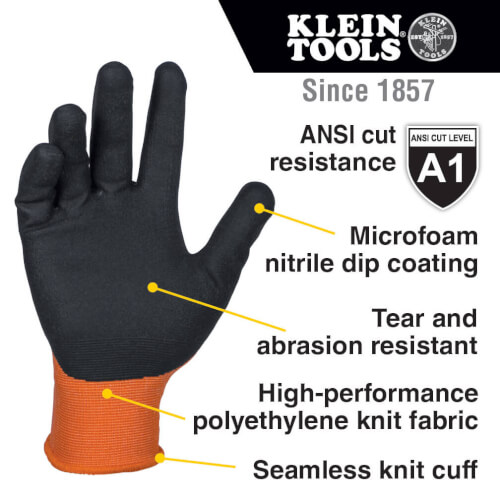 60582 - Klein Tools 60582 - Cut Level A1 Knit Dipped Gloves ...