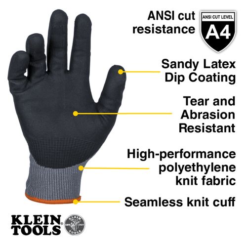 60840 - Klein Tools 60840 - Cut Level A4 Winter Knit Dipped Gloves ...