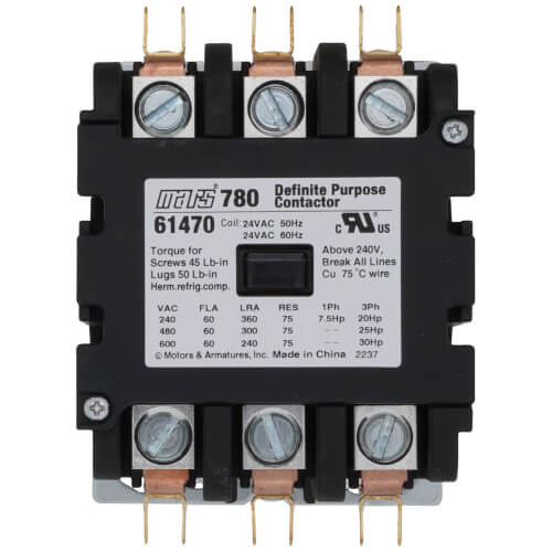 61470 - MARS 61470 - 3 Pole Contactor w/ Box Lug Termination (60A, 24V)