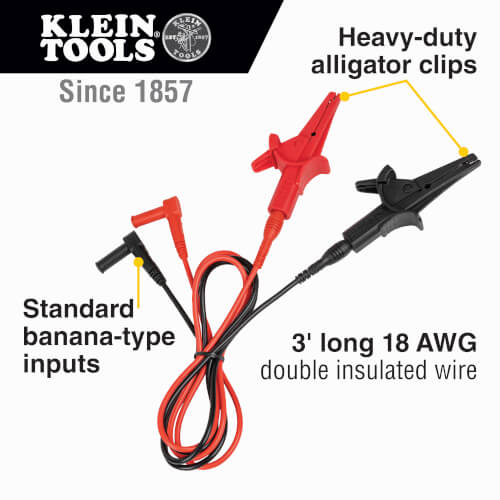 69381 - Klein Tools 69381 - Heavy-Duty Alligator Clip Test Leads (3 ft.)