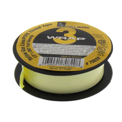 70820 - Mill-Rose 70820 - 1/2" x 260" PTFE 3-Wrap Yellow Gas Thread ...