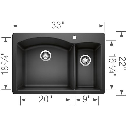 440199 - Blanco 440199 - Diamond SILGRANIT 33" 70/30 Double Bowl Dual ...