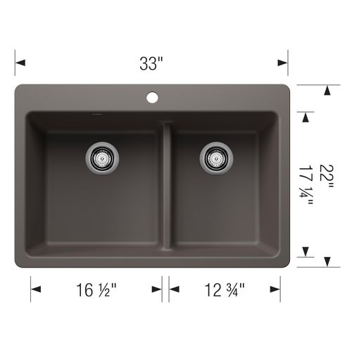 443216 - Blanco 443216 - Liven SILGRANIT 33" 60/40 Double Bowl Dual ...