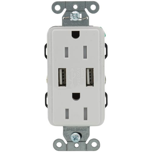 CAR-15-UBTR-WH - Lutron CAR-15-UBTR-WH - Claro 15A Dual USB Port ...