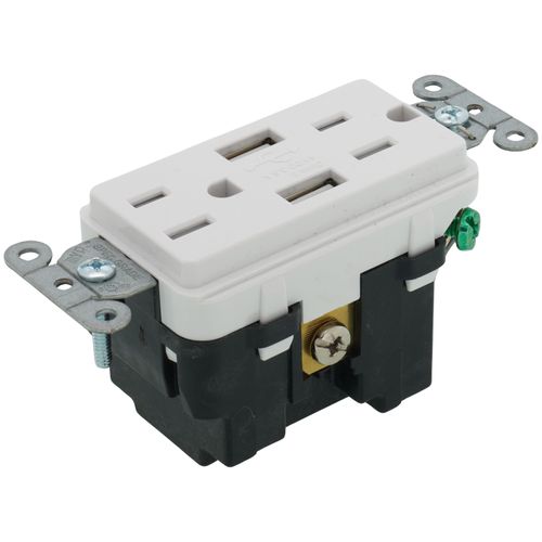 CAR-15-UBTR-WH - Lutron CAR-15-UBTR-WH - Claro 15A Dual USB Port ...