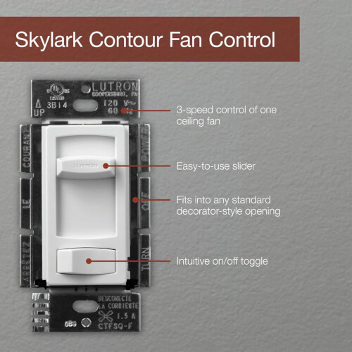CTFSQ-FH-WH - Lutron CTFSQ-FH-WH - Skylark Contour Quiet 3-Speed Fan ...