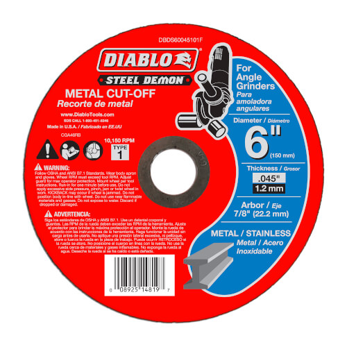 DBDS60045101F - Diablo Tools DBDS60045101F - 6" Metal Circular Cut Off Disc