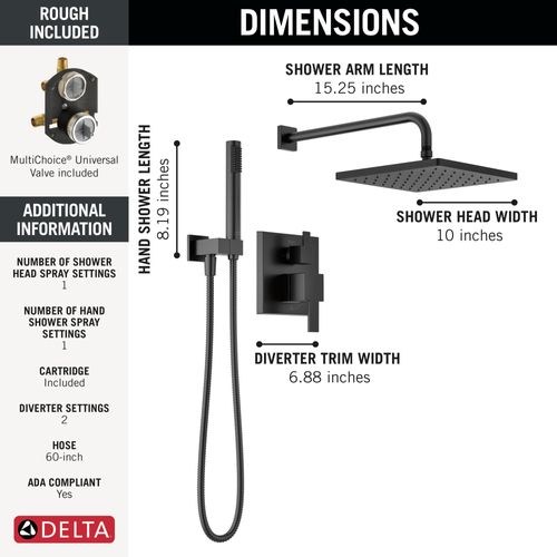 342701-BL - Delta 342701-BL - Monitor 14 Series Shower w/ Square ...