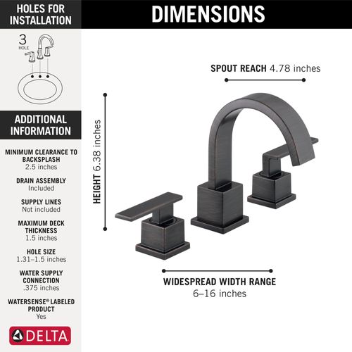 3553LF-RB - Delta 3553LF-RB - Vero 2 Handle Widespread Bathroom Faucet ...