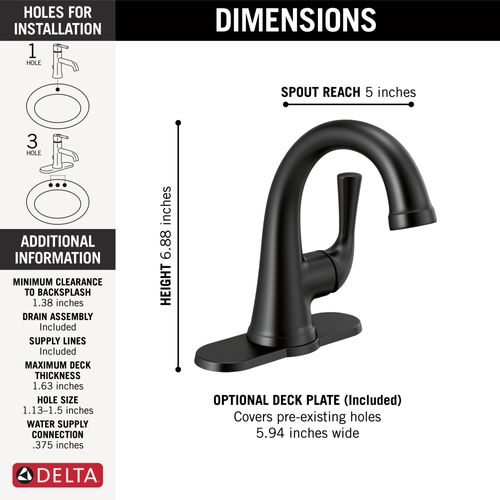 533LF-BLMPU - Delta 533LF-BLMPU - Kayra Single Handle Bathroom Faucet ...