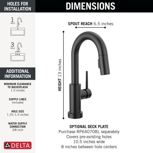 9959T-BL-DST - Delta 9959T-BL-DST - Trinsic Single Handle Pulldown Bar ...