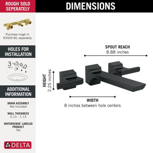 T3599LF-BLWL - Delta T3599LF-BLWL - Pivotal Two-Handle Wall Mount ...
