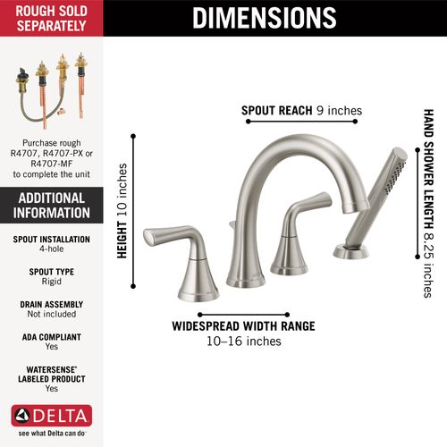 T4733-SS - Delta T4733-SS - Kayra Roman Tub Trim w/ Hand Shower ...