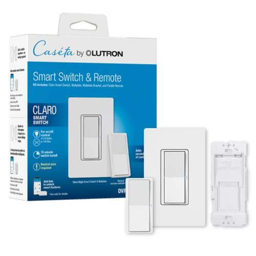 DVRF-PKG1S-WH - Lutron DVRF-PKG1S-WH - Claro Smart Switch 3-Way Kit with Pico Paddle Remote for ...