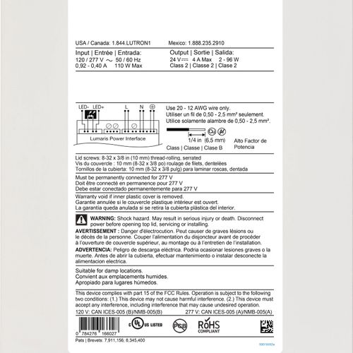 LU-PH3-A - Lutron LU-PH3-A - Hardwired Power Interface for Lumaris Tunable White Tape Light, 120 ...