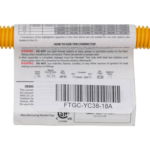 FTGC-YC38-18A - Everflow FTGC-YC38-18A - 3/8" ID (1/2" OD) Yellow ...