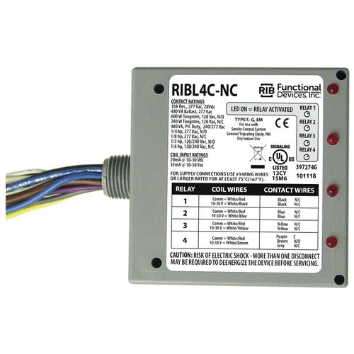 RIBL4C-NC - Functional Devices RIBL4C-NC - Enclosed Pilot Relay, 10A 3 ...