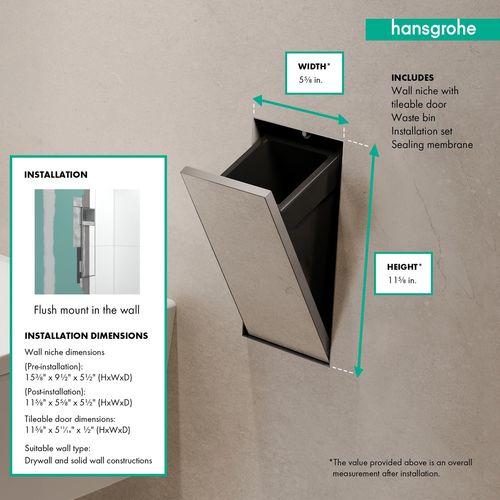 56063800 - Hansgrohe 56063800 - XtraStoris Rock Recessed Trash Bin with ...