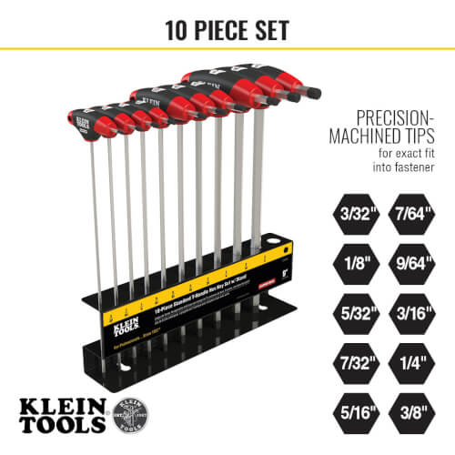JTH910E - Klein Tools JTH910E - 10 Piece 9" T-Handle Hex Key Set w/ Stand (3/32" to 3/8")