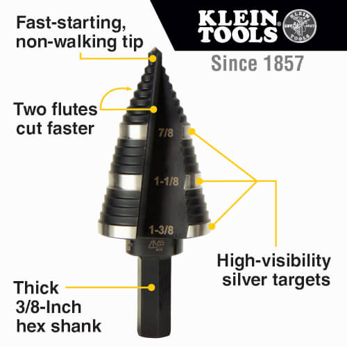 KTSB14 - Klein Tools KTSB14 - Double-Fluted #14 Step Drill Bit, 3/16 ...