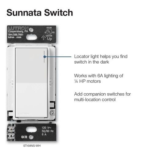 ST-6ANS-RW - Lutron ST-6ANS-RW - Sunnata Rocker Switch, for 6A Lighting ...