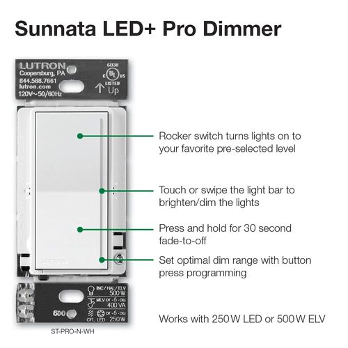 ST-PRO-N-DE - Lutron ST-PRO-N-DE - Sunnata PRO LED+ Touch Dimmer Switch ...