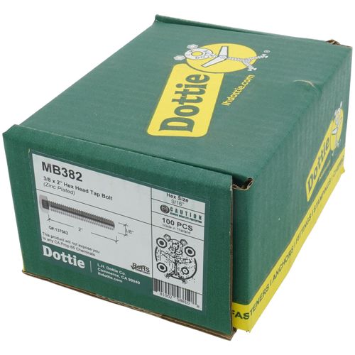 MB382 - LH Dottie MB382 - 3/8"-16 x 2" Hex Head Tap Bolt (Pack of 100)
