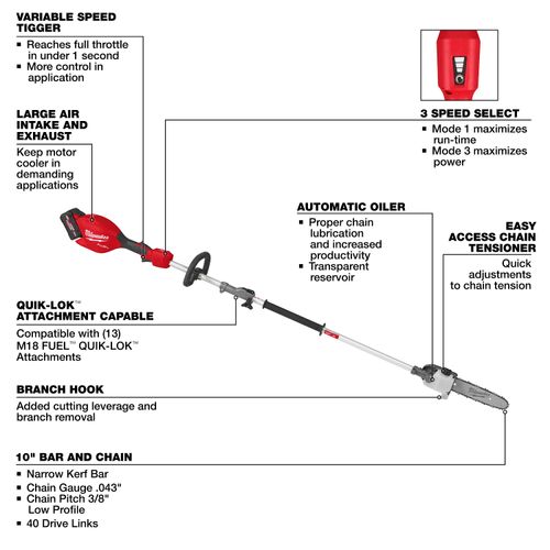3016-21PS - Milwaukee 3016-21PS - M18 FUEL Pole Saw Kit with QUIK-LOK System
