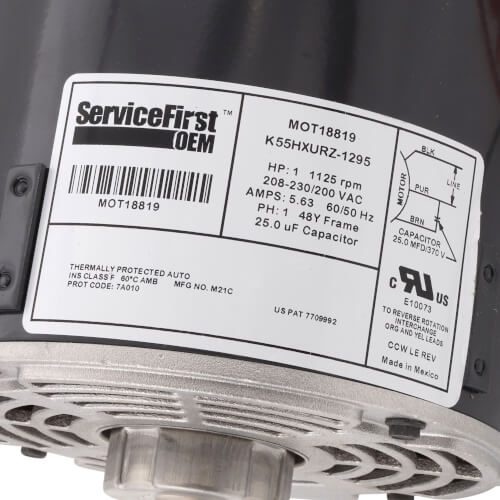 MOT18819 - Trane MOT18819 - 48Y Frame Motor, 1 HP, 200-230V, 1100 RPM ...