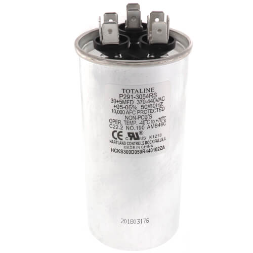 P291-3054RS - Carrier P291-3054RS - 440V Dual Round Run Capacitor, 30/5 MFD, P291-3054RS