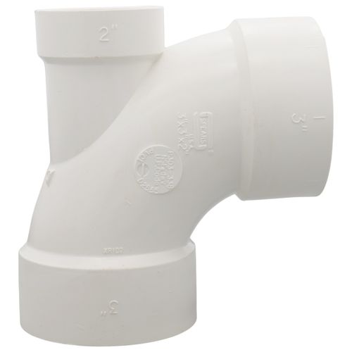 P303-338 - P303-338 - 3" x 3" x 2" PVC DWV 90° Elbow (w/ 2" Low Heel Inlet)