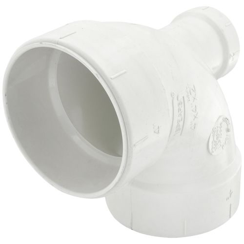 P303-420 - P303-420 - 4" x 4" x 2" PVC DWV 90° Elbow (w/ 2" Low Heel Inlet)