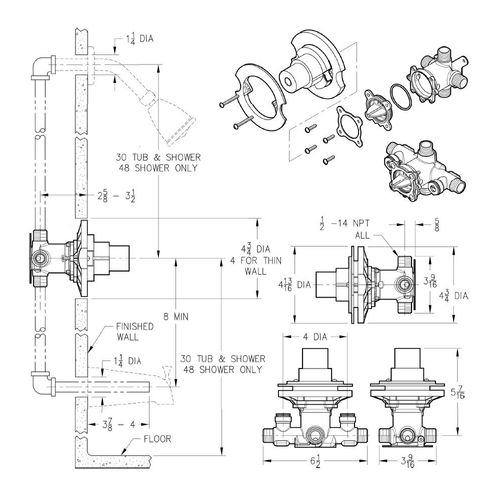 VB8-340A - Pfister VB8-340A - 0X8 Series Tub & Shower Rough-In Valve ...