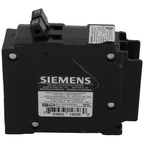 Q2020 - Siemens Q2020 - Duplex Plug-In Circuit Breaker, 10K AIC (20 Amp ...