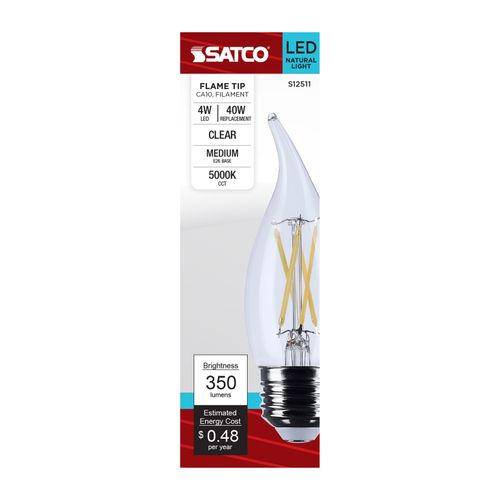 S12511 - Satco S12511 - 4W CA10 LED, Medium Base, Clear, 5000K CCT ...