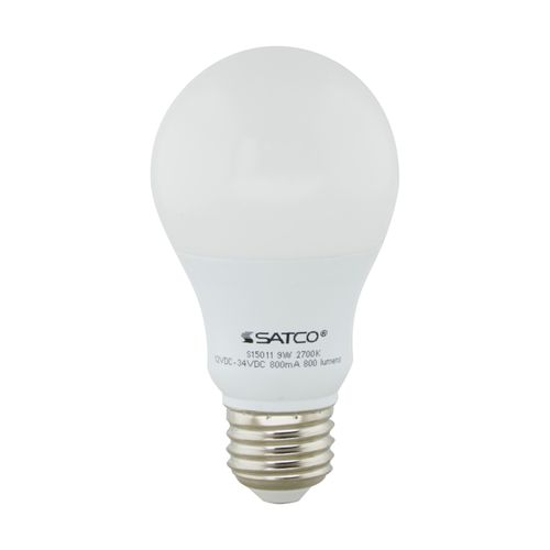 S15011 - Satco S15011 - 9 Watt A19 LED Bulb - 2700K - Medium base - 220 deg. Beam Angle - 12-34V DC