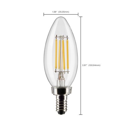 S21821 - Satco S21821 - 4 Watt B11 LED Bulb - Clear - Candelabra Base - 3000K - 350 Lumens - 120 ...