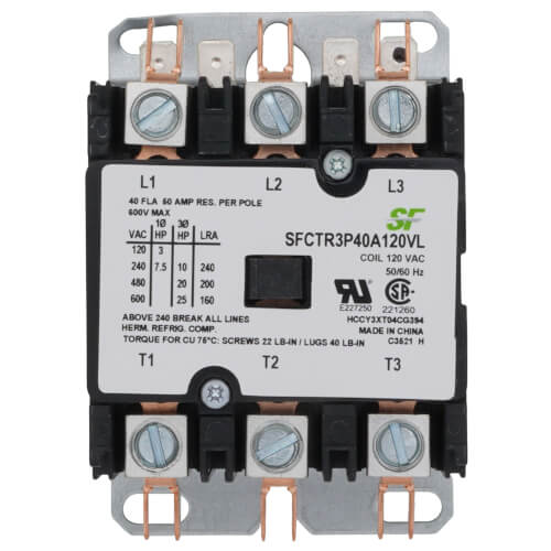 SFCTR3P40A120VL - Trane SFCTR3P40A120VL - 3 Pole Contactor w/ 120V Coil ...
