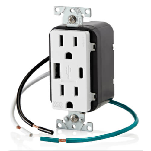 W5633-W - Leviton W5633-W - 15A Type A and Type-C USB Charger Weather ...