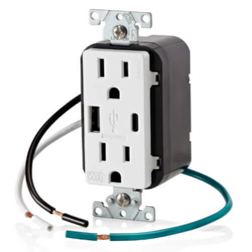 W5833-W - Leviton W5833-W - 20A Type A and Type-C USB Charger Weather ...